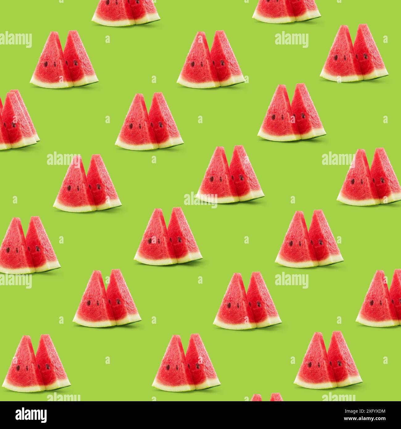 Pattern of watermelon triangle slices isolated on green background ...