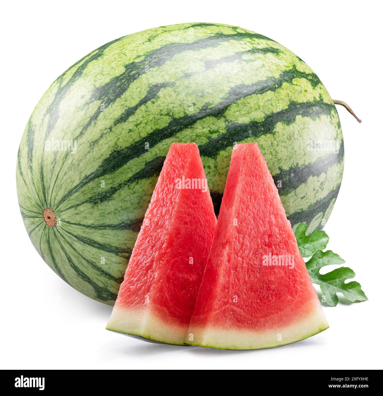 Round striped watermelon and watermelon triangle slices isolated on ...