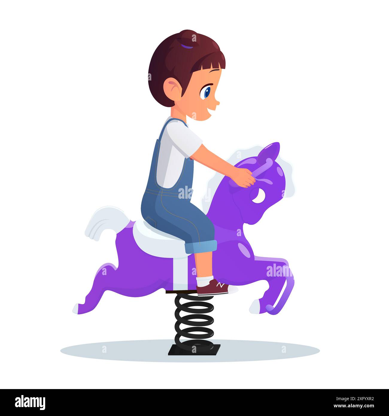 Cute Little Girl Riding a Spring Horse Vector Illustration Stock Vector ...