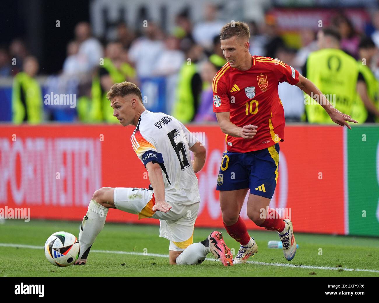 Spain’s Dani Olmo in action against Germany's Joshua Kimmich during the ...