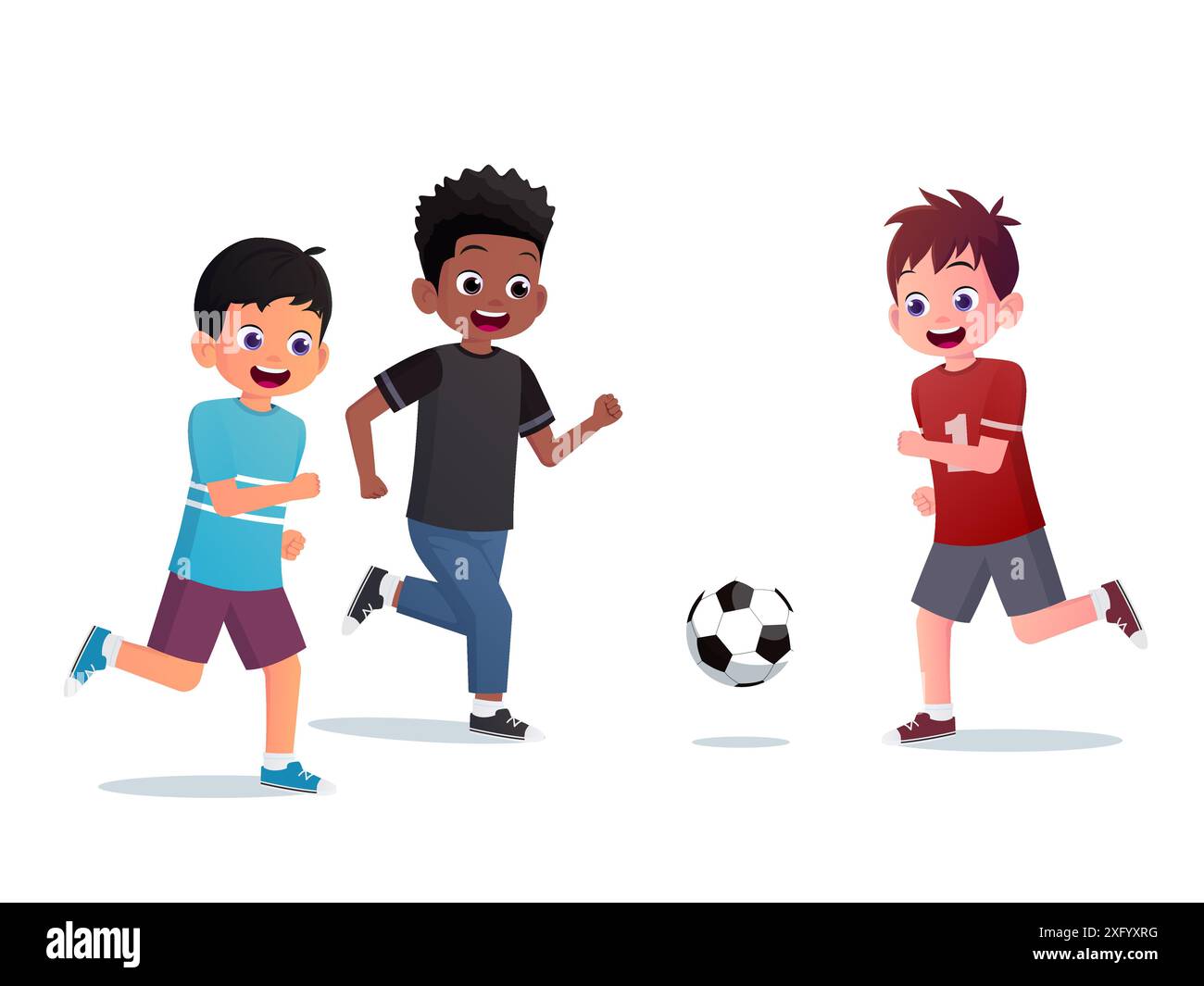 Cartoon Kids Playing Soccer, Children Having Fun playing football ...