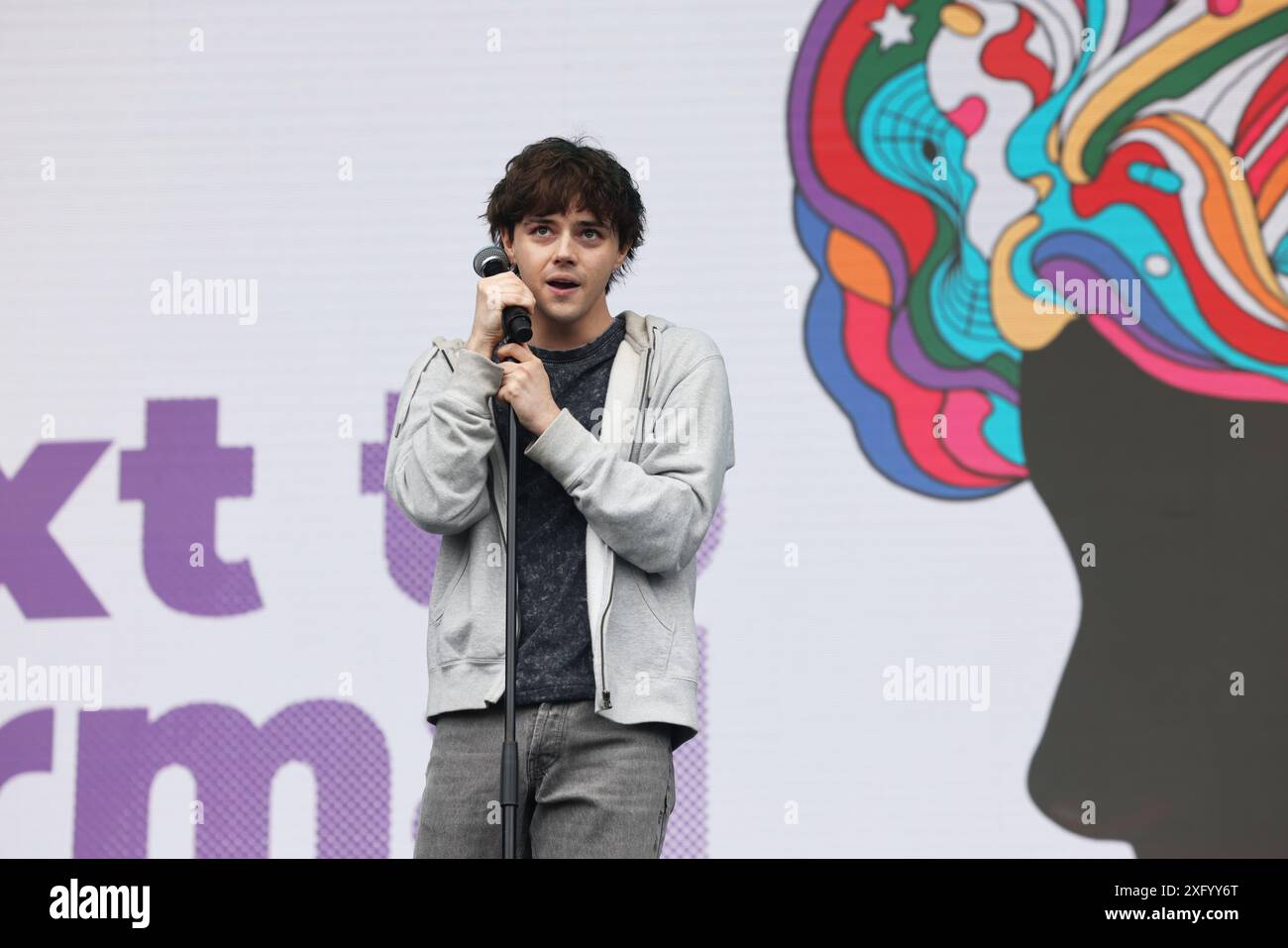 Cast of Next to Normal performing at West End Live 2024, on Trafalgar ...