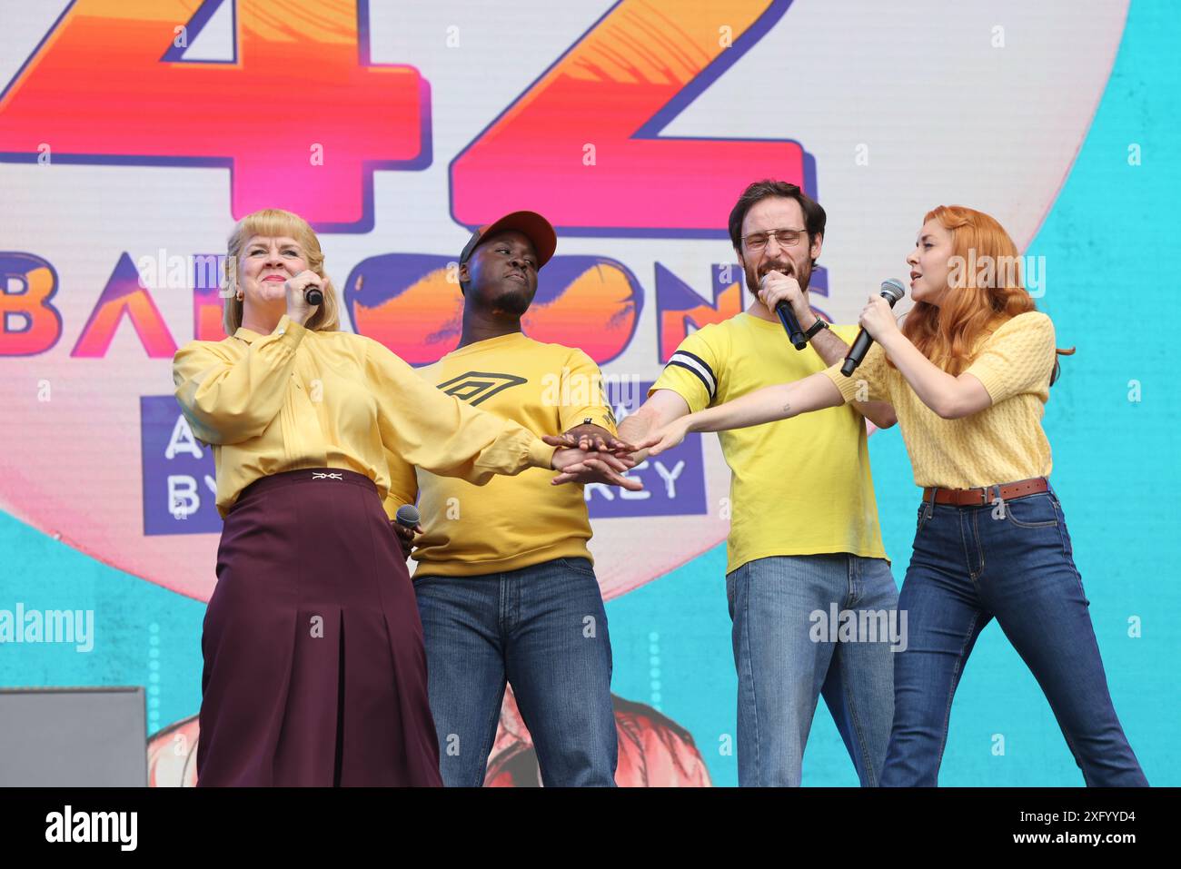 The cast of new musical 42 balloons, performing at West End Live 2024 ...