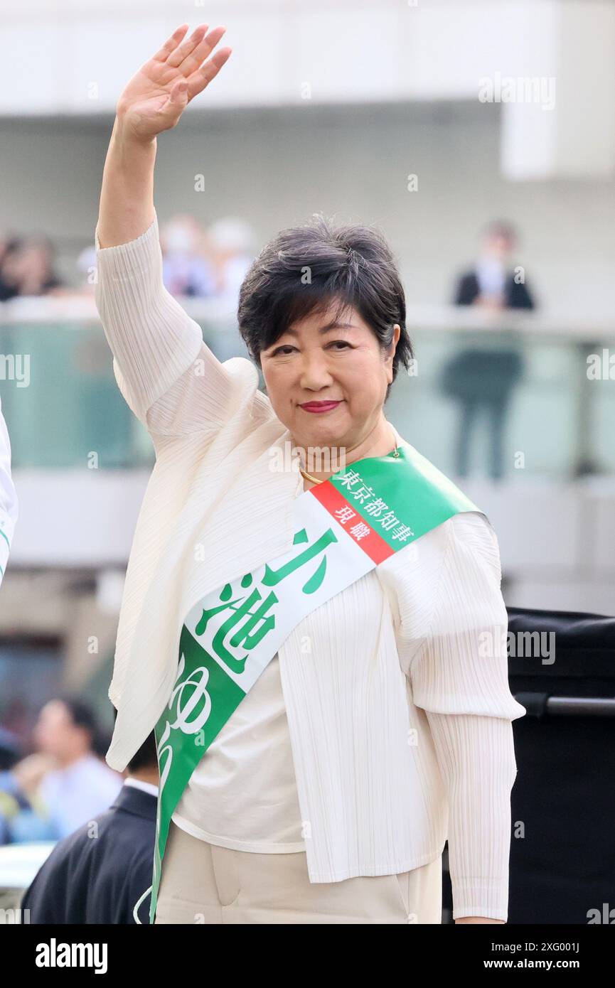 Tokyo, Japan. 5th July, 2024. Tokyo Governor Yuriko Koike reacts to ...