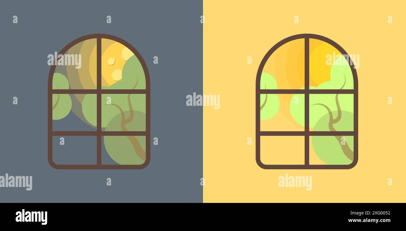 Windows with landscape vector. Simple windows icons set. Two windows ...