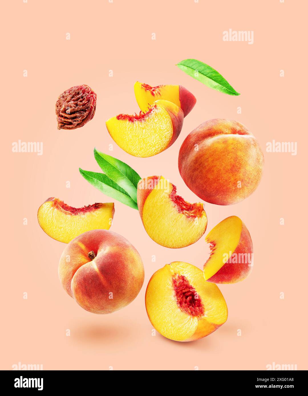 Flying ripe peaches on hi-res stock photography and images - Alamy