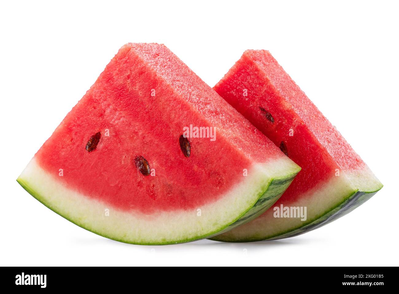 Watermelon triangle slices with seeds isolated on white background ...