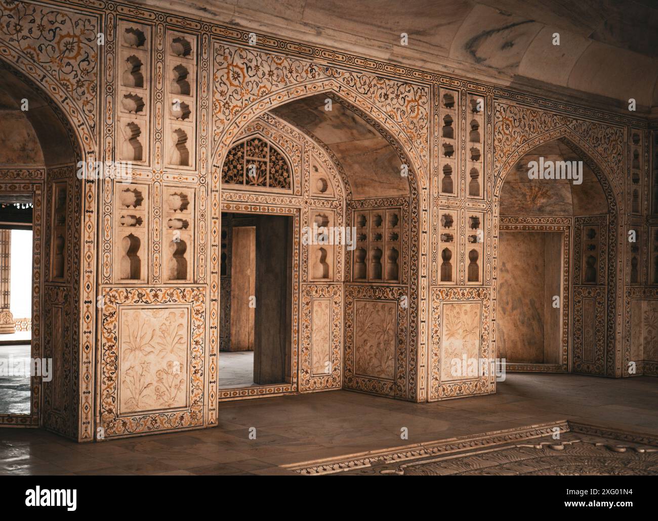 Intricate interior of historic Red Fort architecture in Delhi, India ...