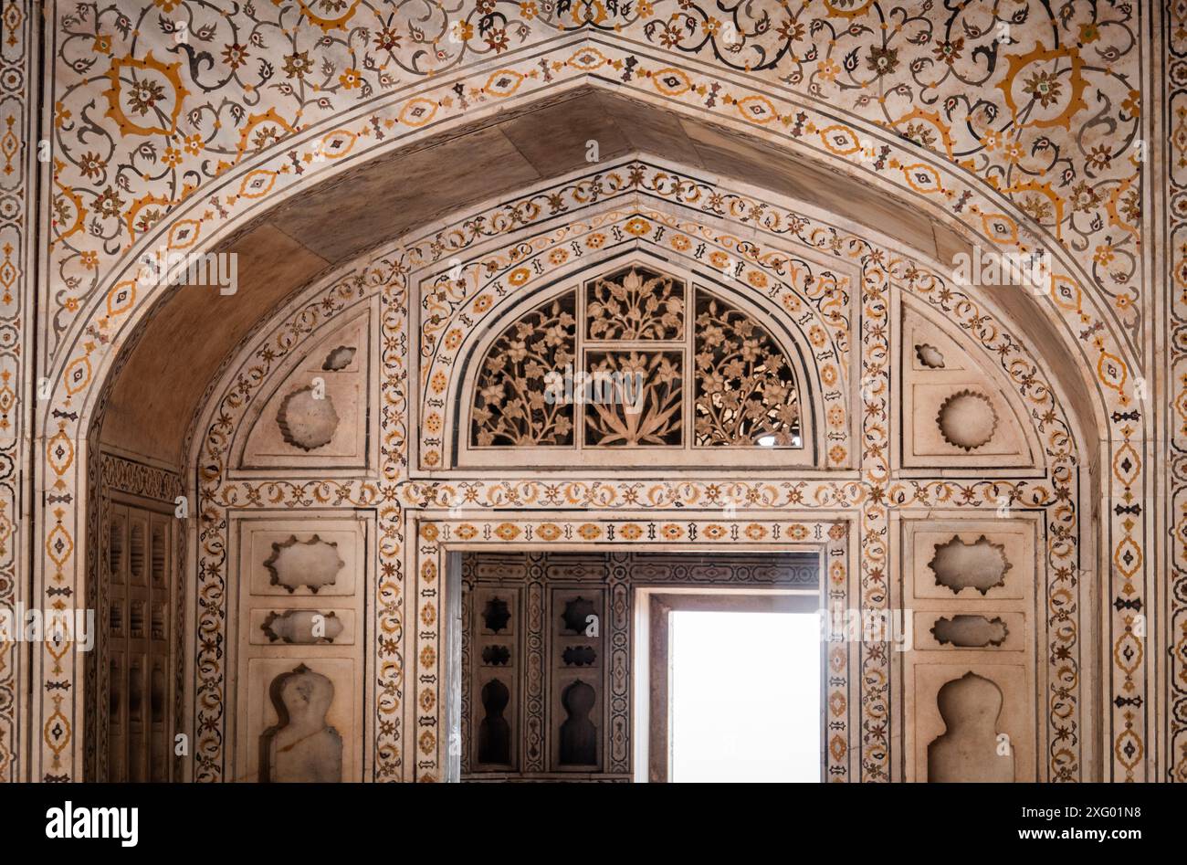 Intricate interior of historic Red Fort architecture in Delhi, India ...