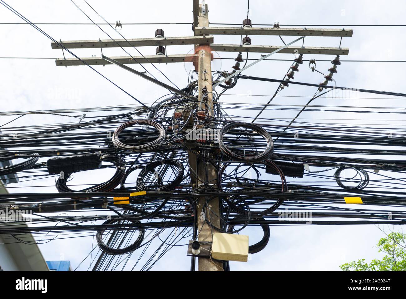 An electrical pole that shows the disorder in the arrangement of the ...