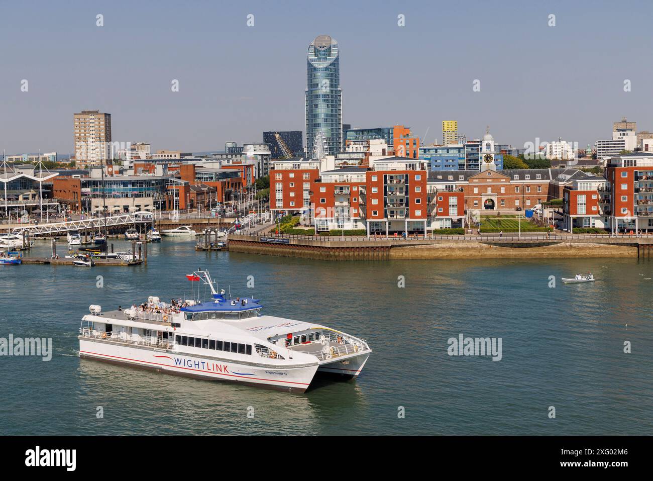 Wightlink catamaran leaving Portsmouth harbour, Hampshire, England, UK ...