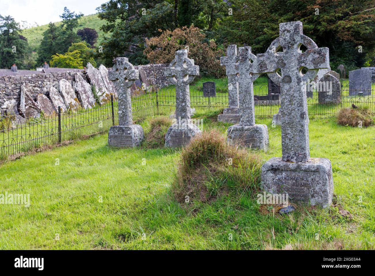 Celtic crosses in the churchyard cemetery, Church of St Michael at ...