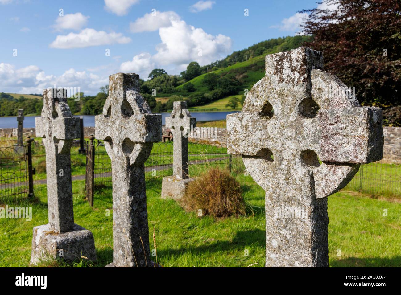 Celtic crosses in the churchyard cemetery, Church of St Michael at ...