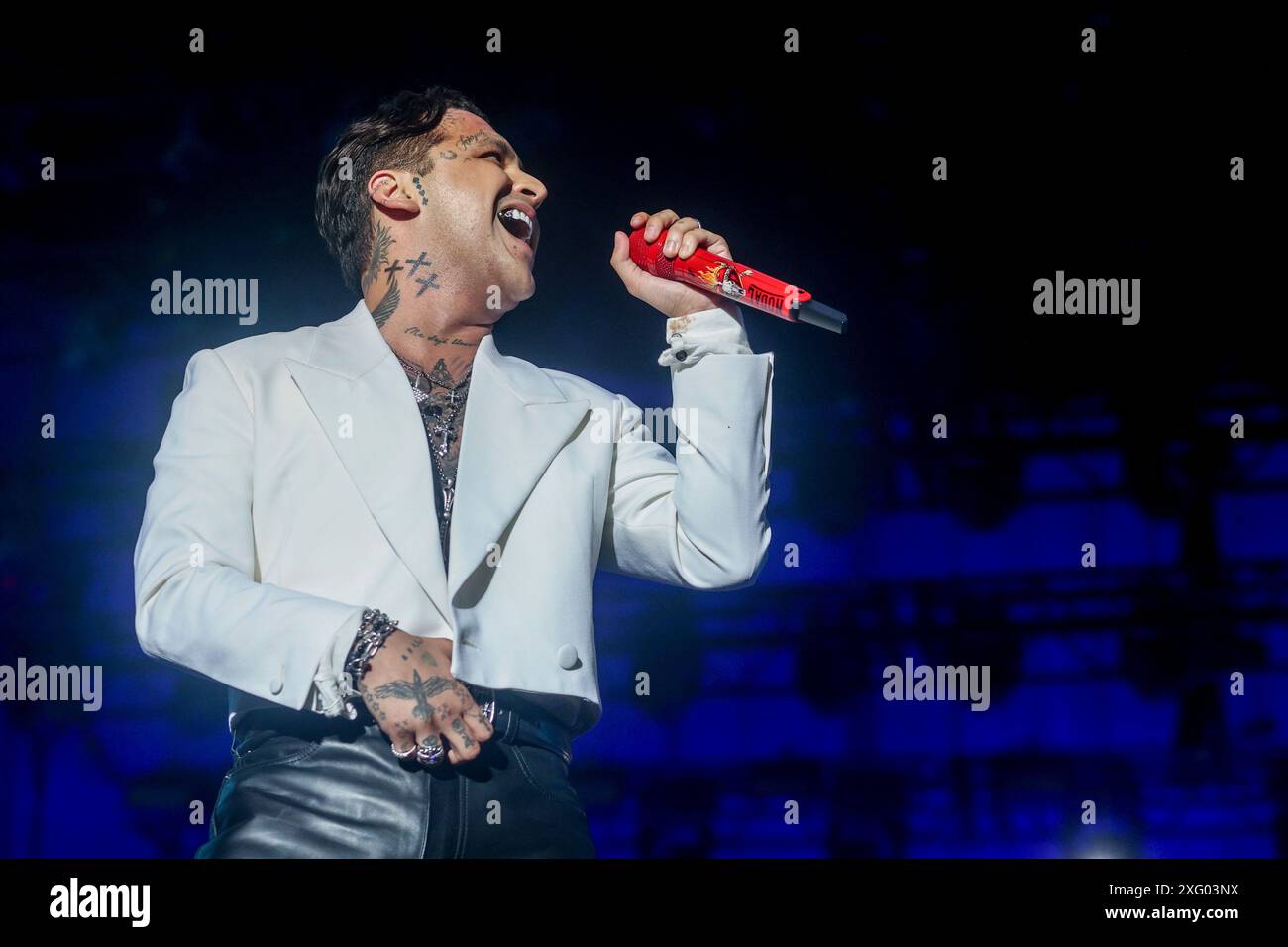Singer Christian Nodal during a concert at the WiZink Center, on July 5 ...