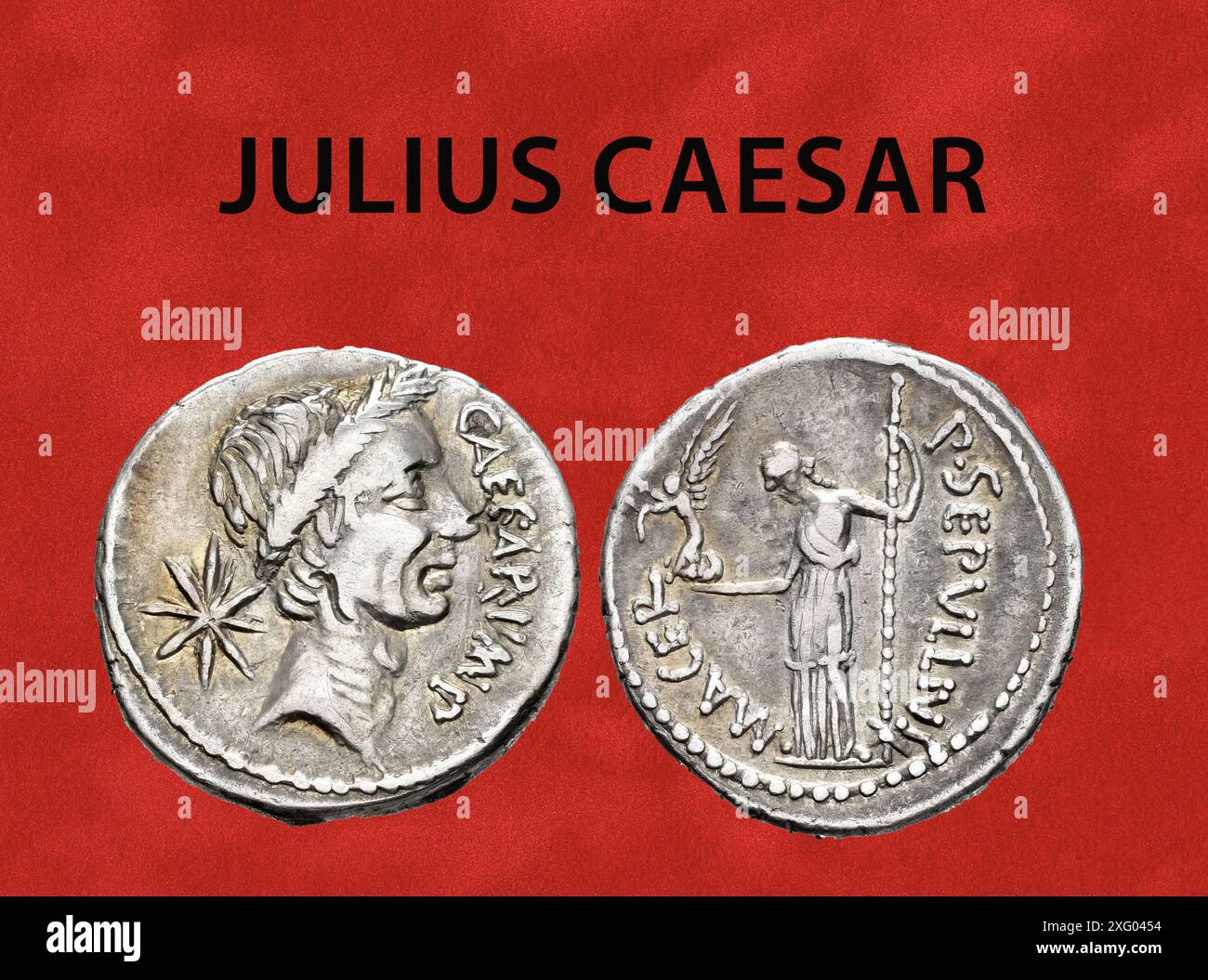 Silver coin from ancient Rome that features the profile of Julius ...