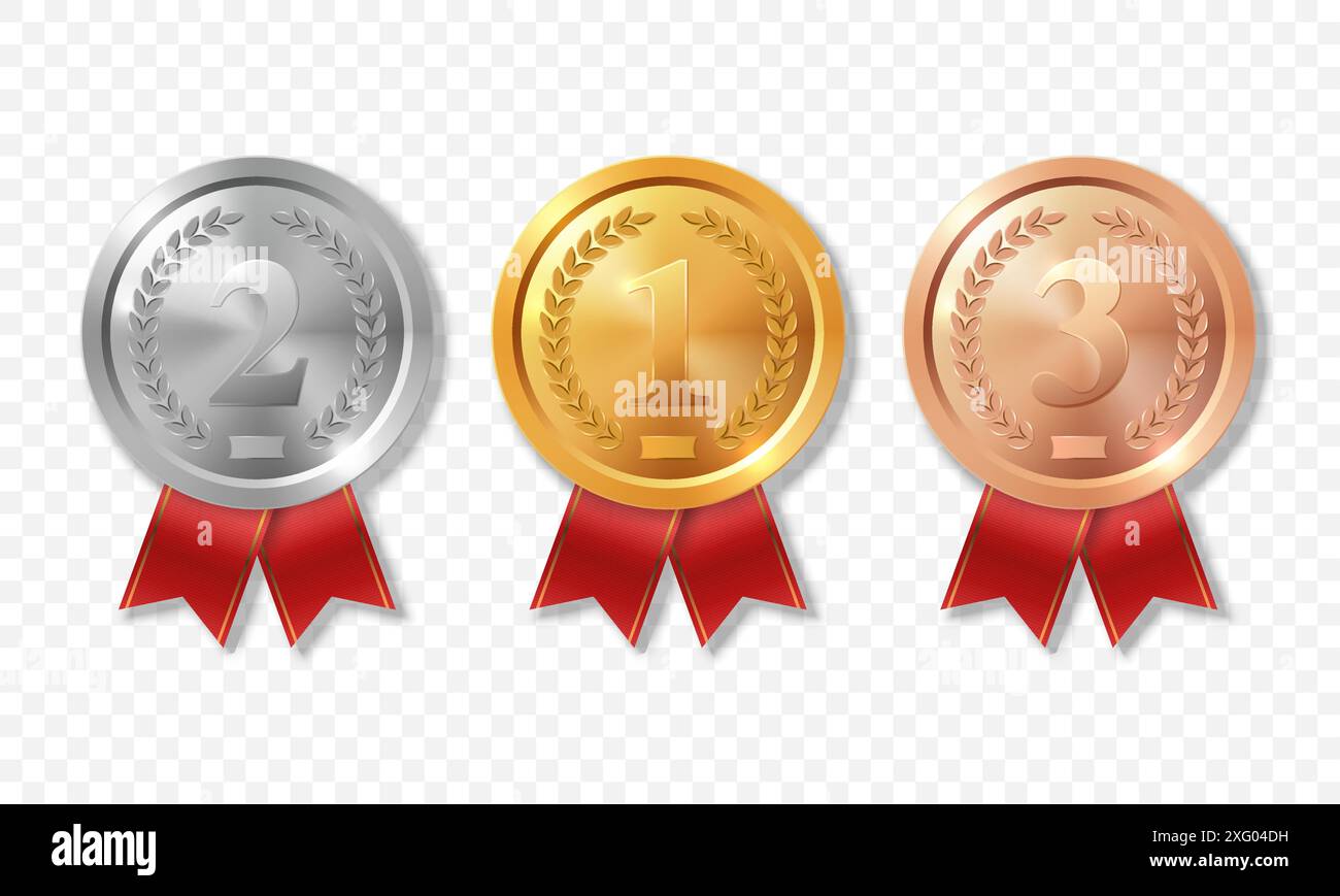 Vector 3d Realistic Blank Golden, Silver and Bronze Award Medal with ...