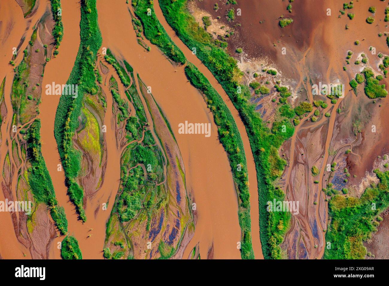 Freshwater estuary entering the lake after heavy rains, Lake Magadi ...