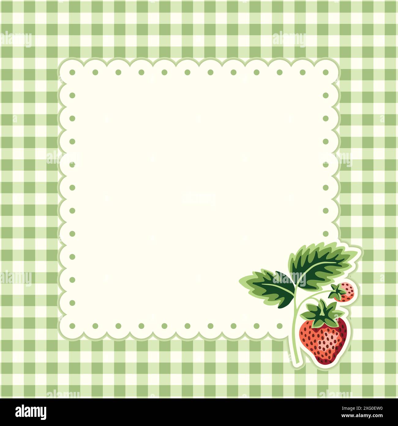 Cottage Core Garden Strawberry and Gingham Square Vector Frame. Vintage ...