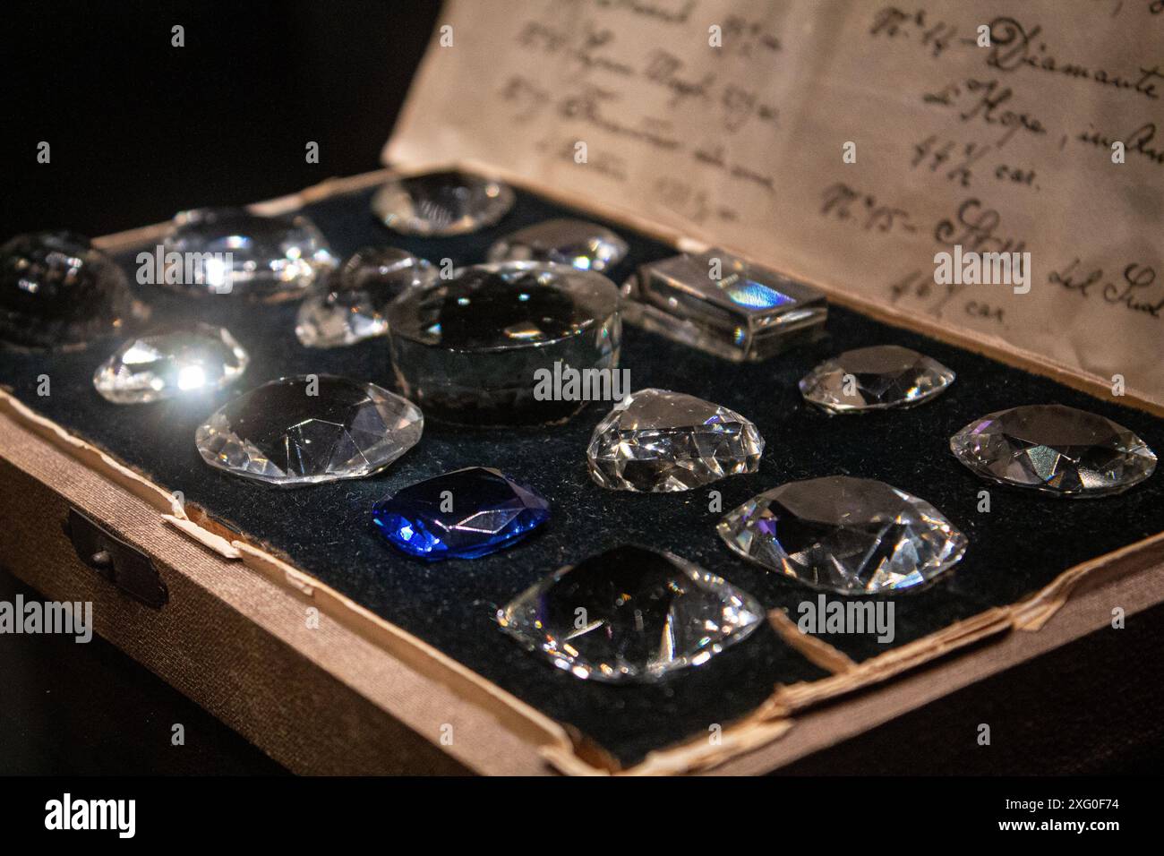Box with jewelry and crystal transparent stones. Processed clear white ...