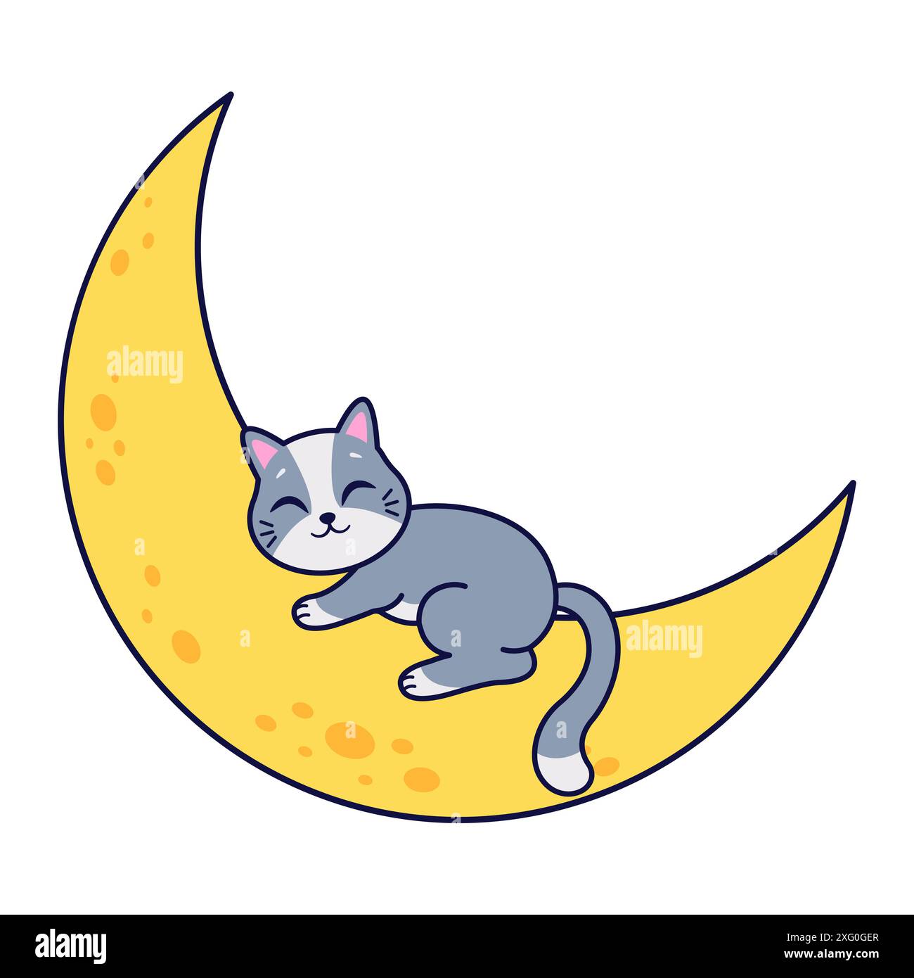 Cute gray cat sleeps on the moon. Vector illustration Stock Vector ...