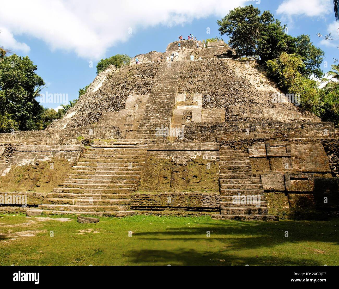 Mayan pyramid in Belize with lovely green grass front Stock Photo - Alamy