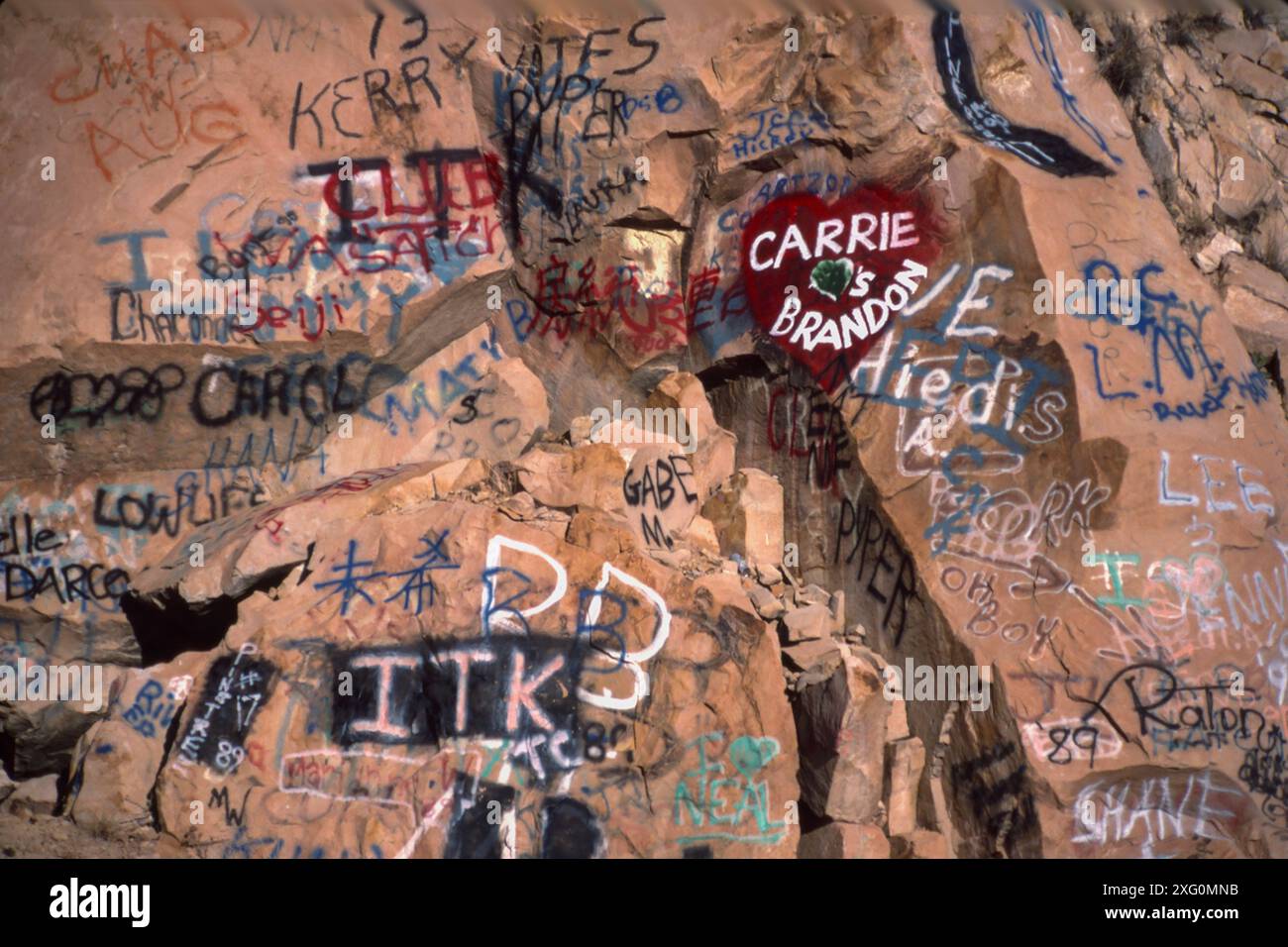 Graffiti on cliff face, taken in 1990, Capital Reef National Park, Utah ...