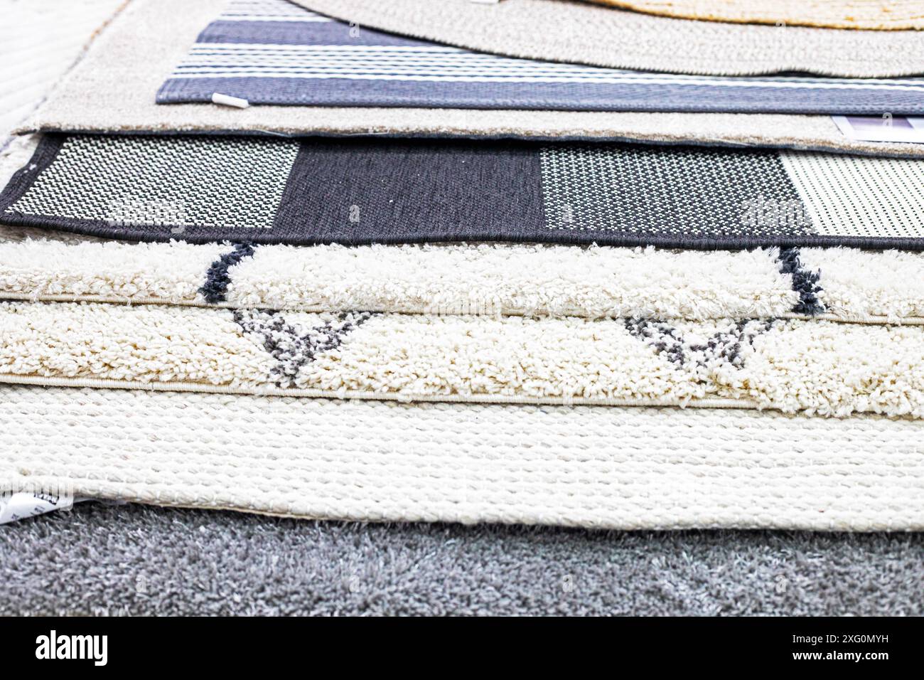 different textures and colors of carpet sections for the floor Stock ...