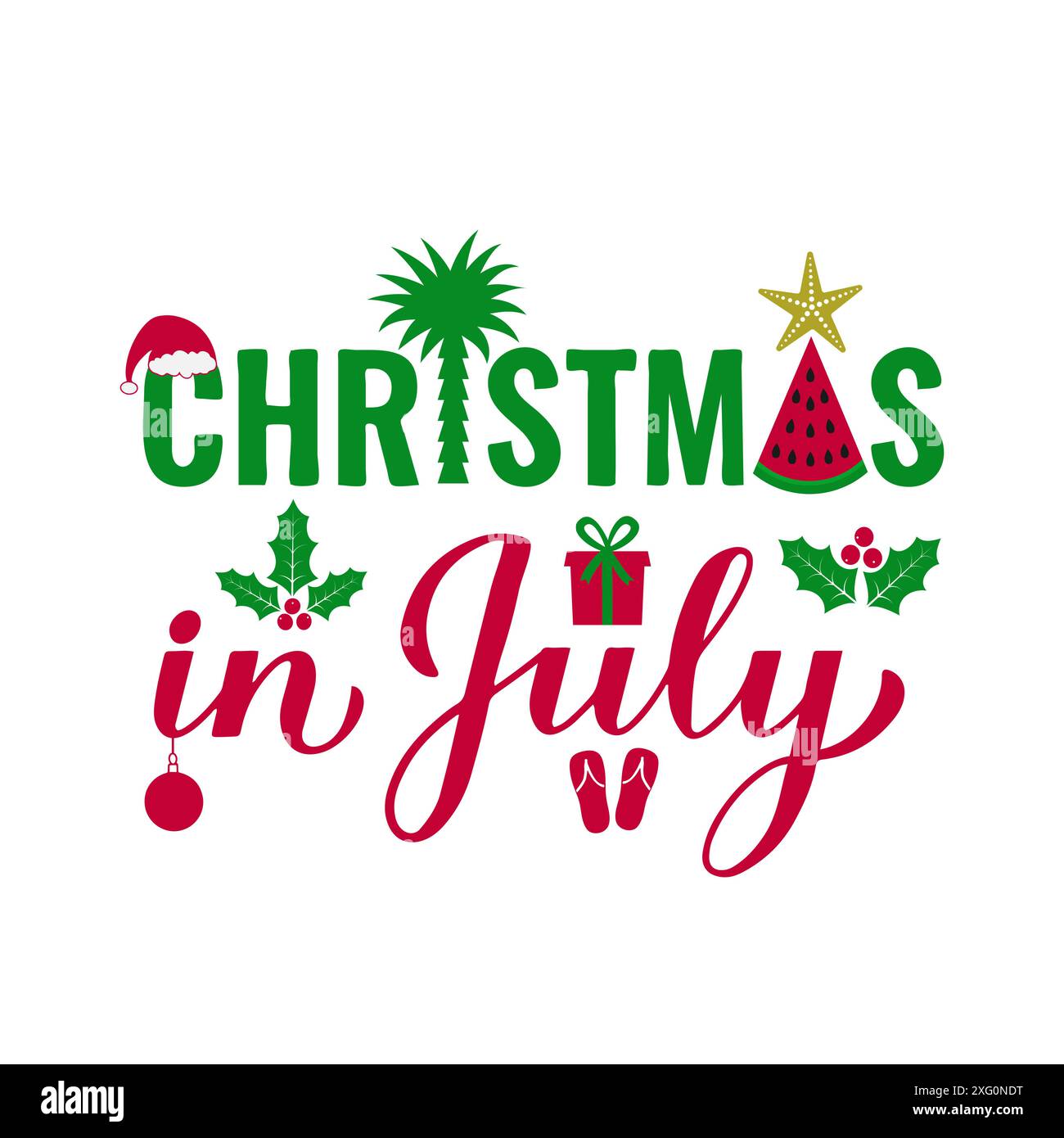 Christmas in July calligraphy lettering. Summer holiday quote. Vector ...