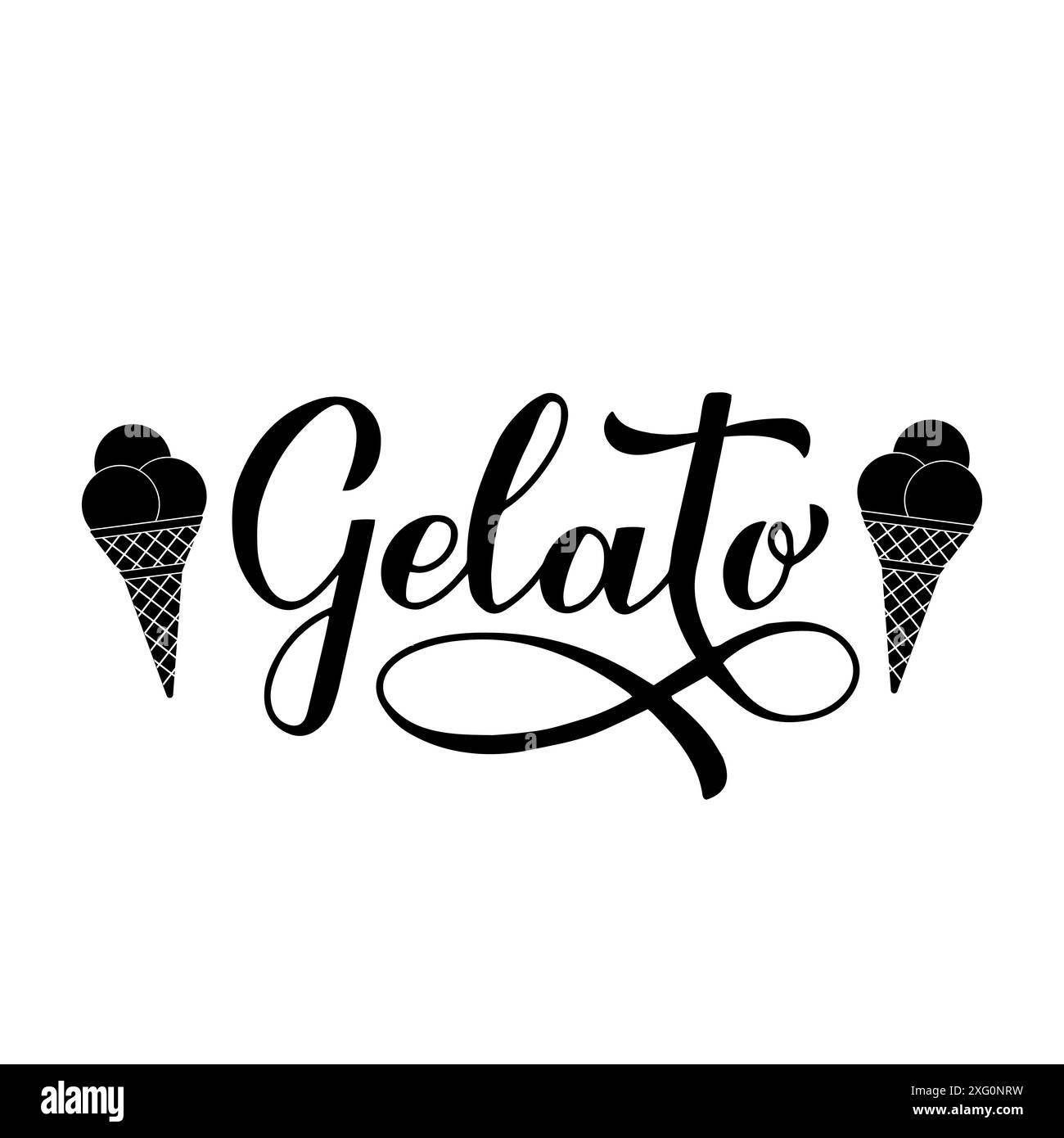 Gelato calligraphy hand lettering isolated on white. Italian ice cream ...