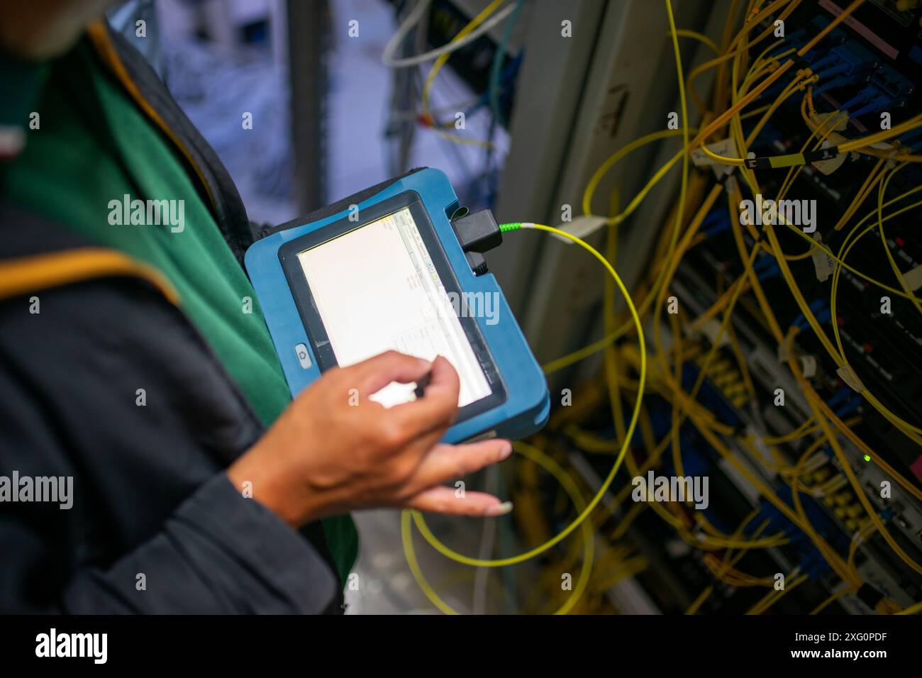Testing signal Fiber optic cables for readiness for use Stock Photo - Alamy
