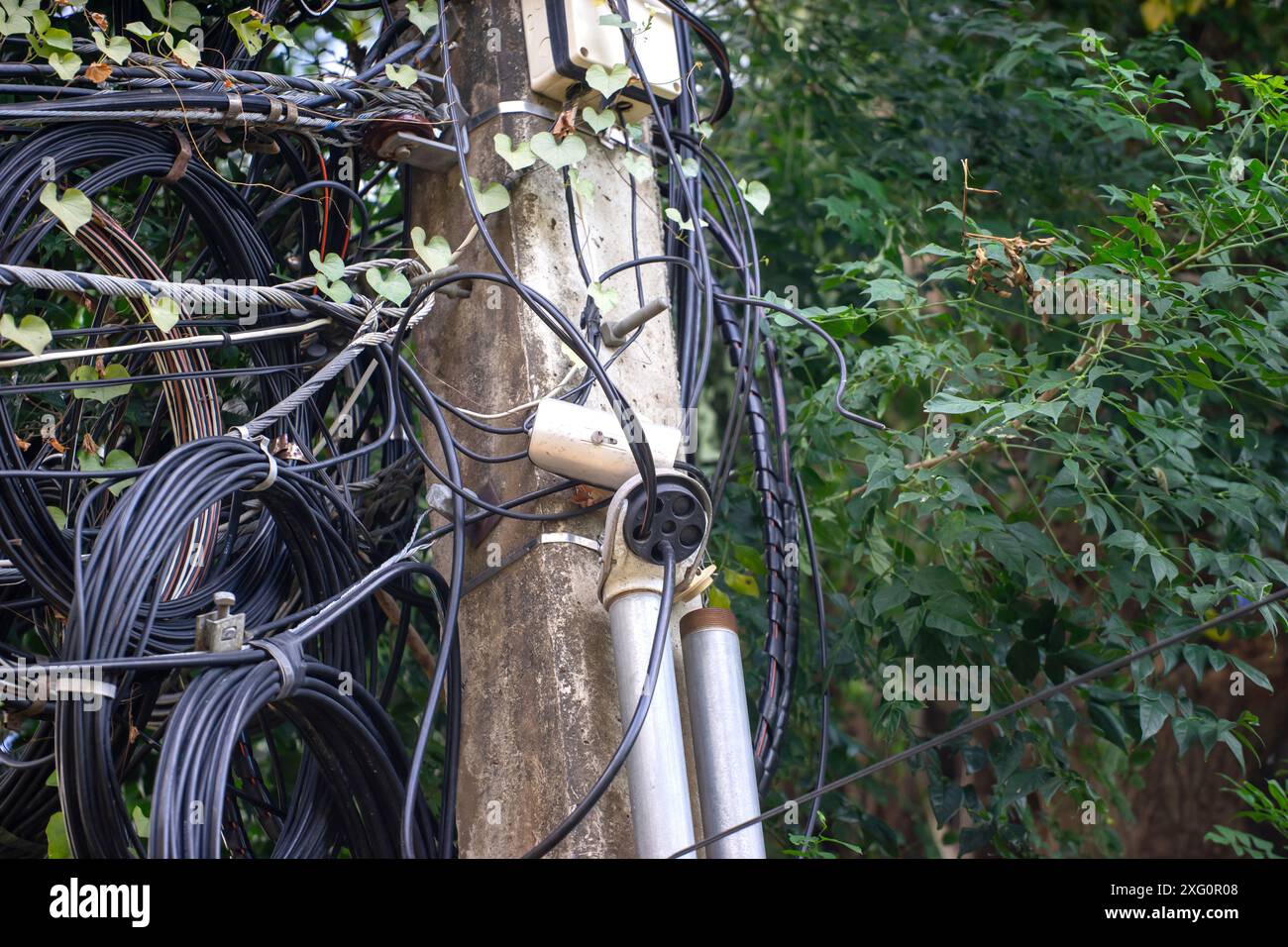 An electrical pole that shows the disorder in the arrangement of the ...