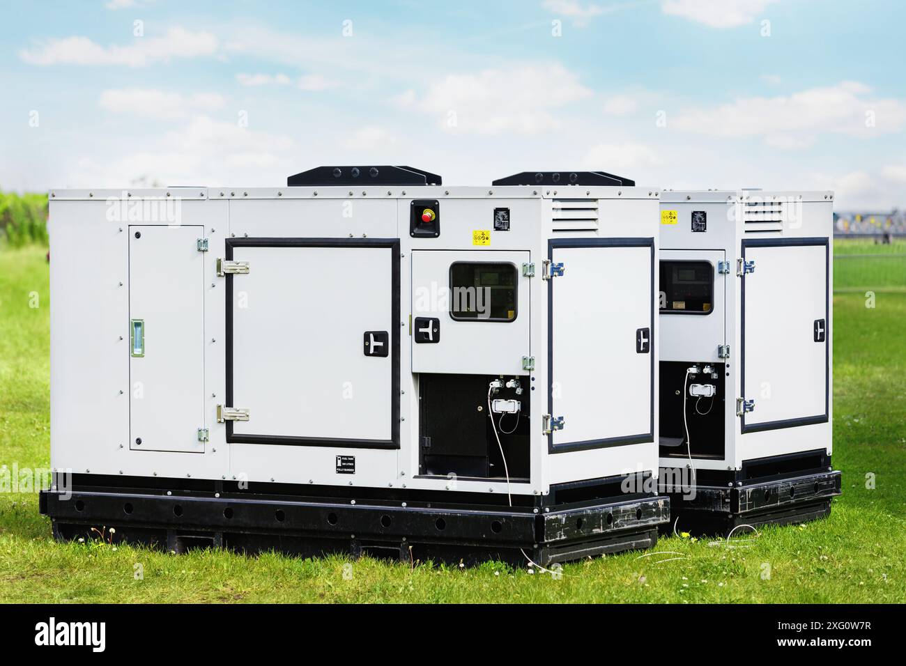 Set two large portable industrial power fuel generator green lawn at ...