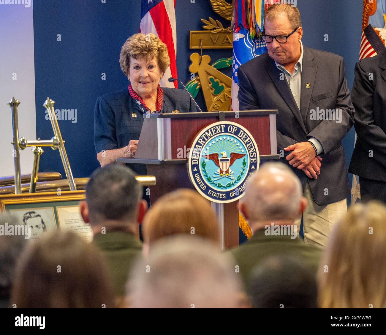 Theresa Chandler, the great-great-granddaughter of U.S. Army Pvt. George D. Wilson, gives ...