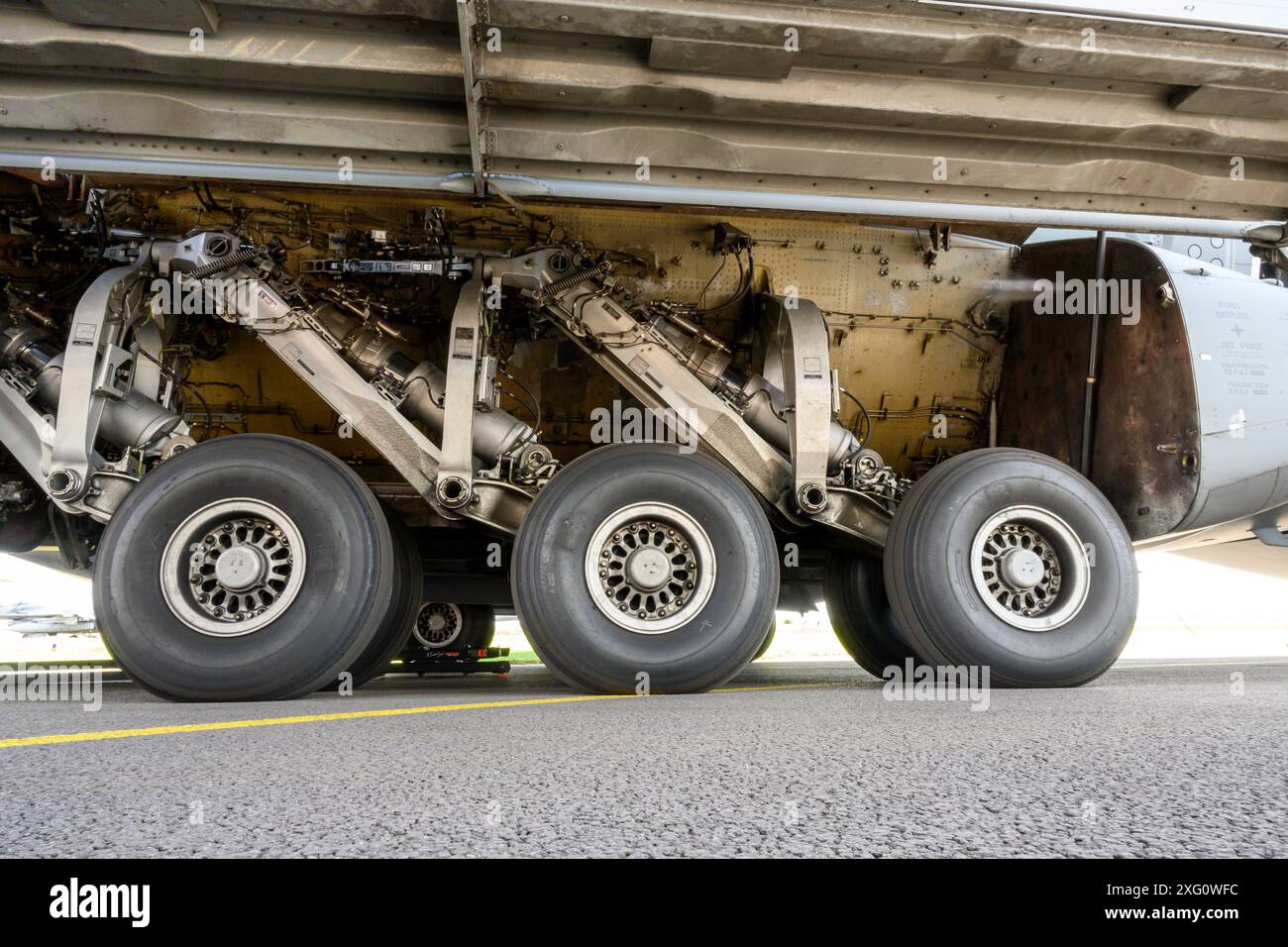 View of the landing gears of a Belgian Air Force A400M Atlas aircraft ...