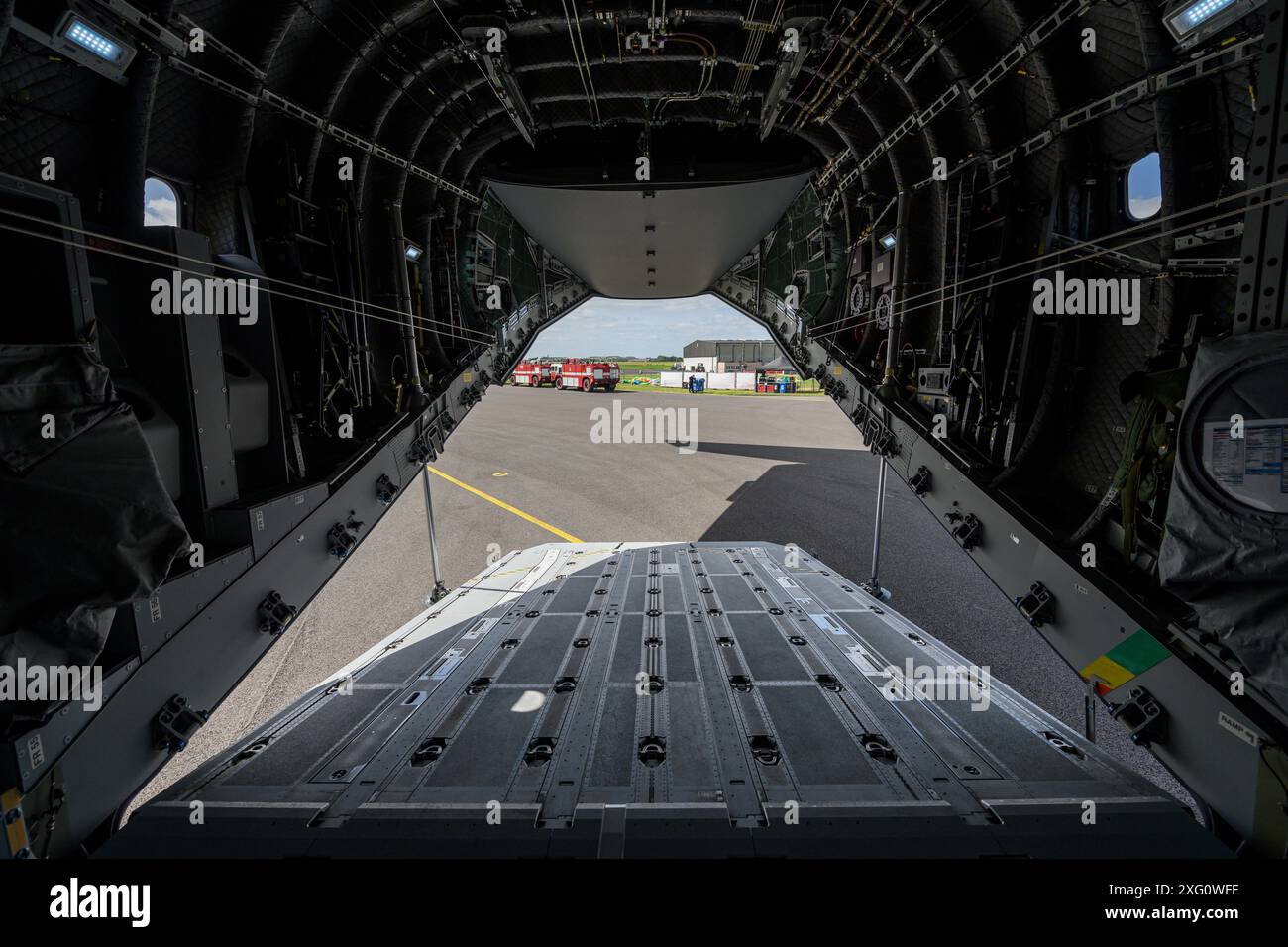 The open cargo door of a Belgian Air Force A400M Atlas aircraft reveals ...
