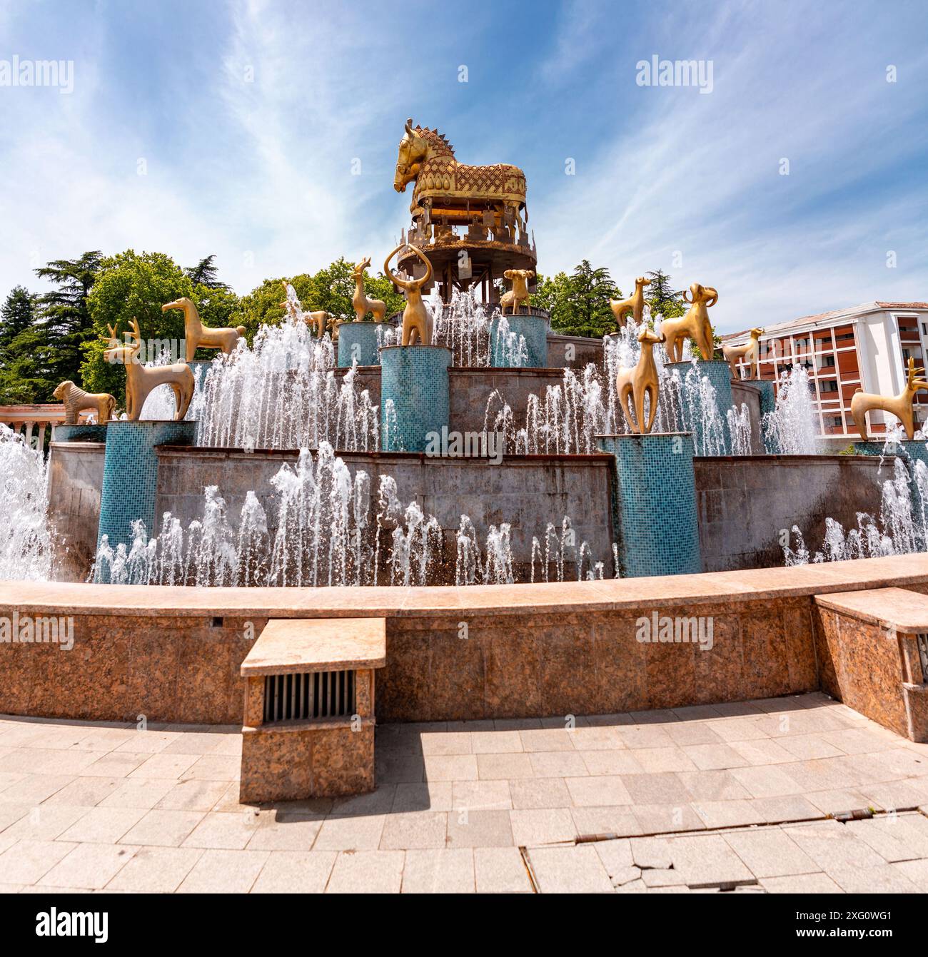 Colchis or Kolkha Fountain with thirty animal statues depicting the ...