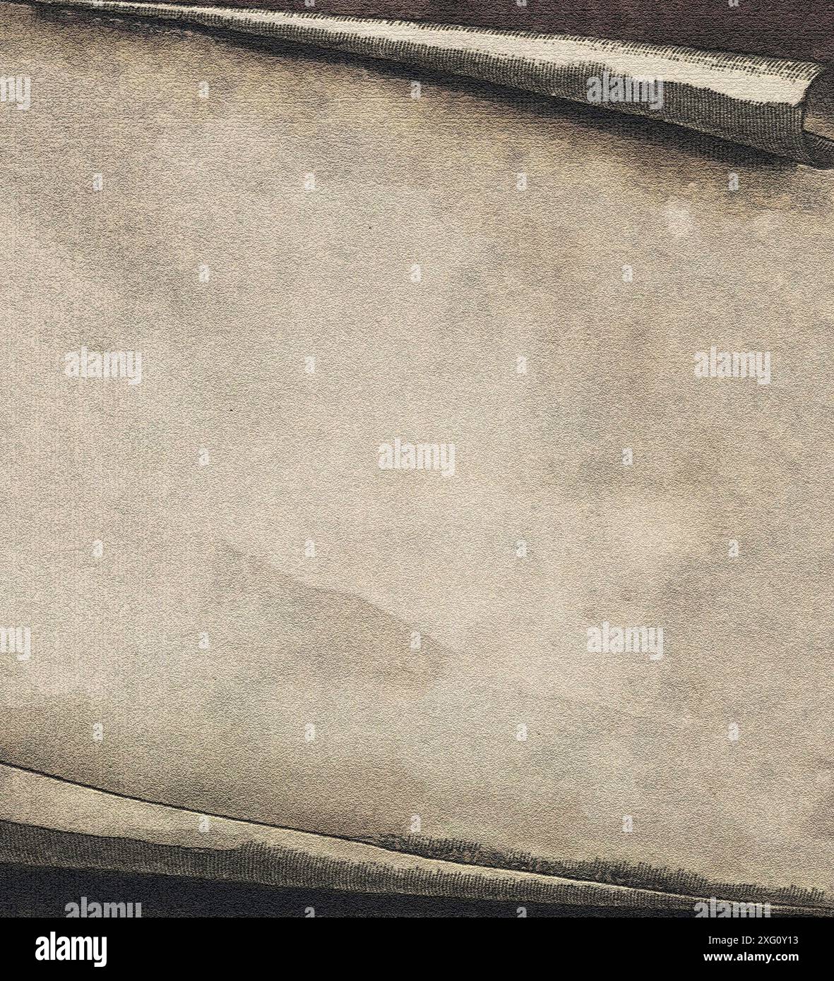 An old piece of parchment with rolled edges and a weathered, blank ...