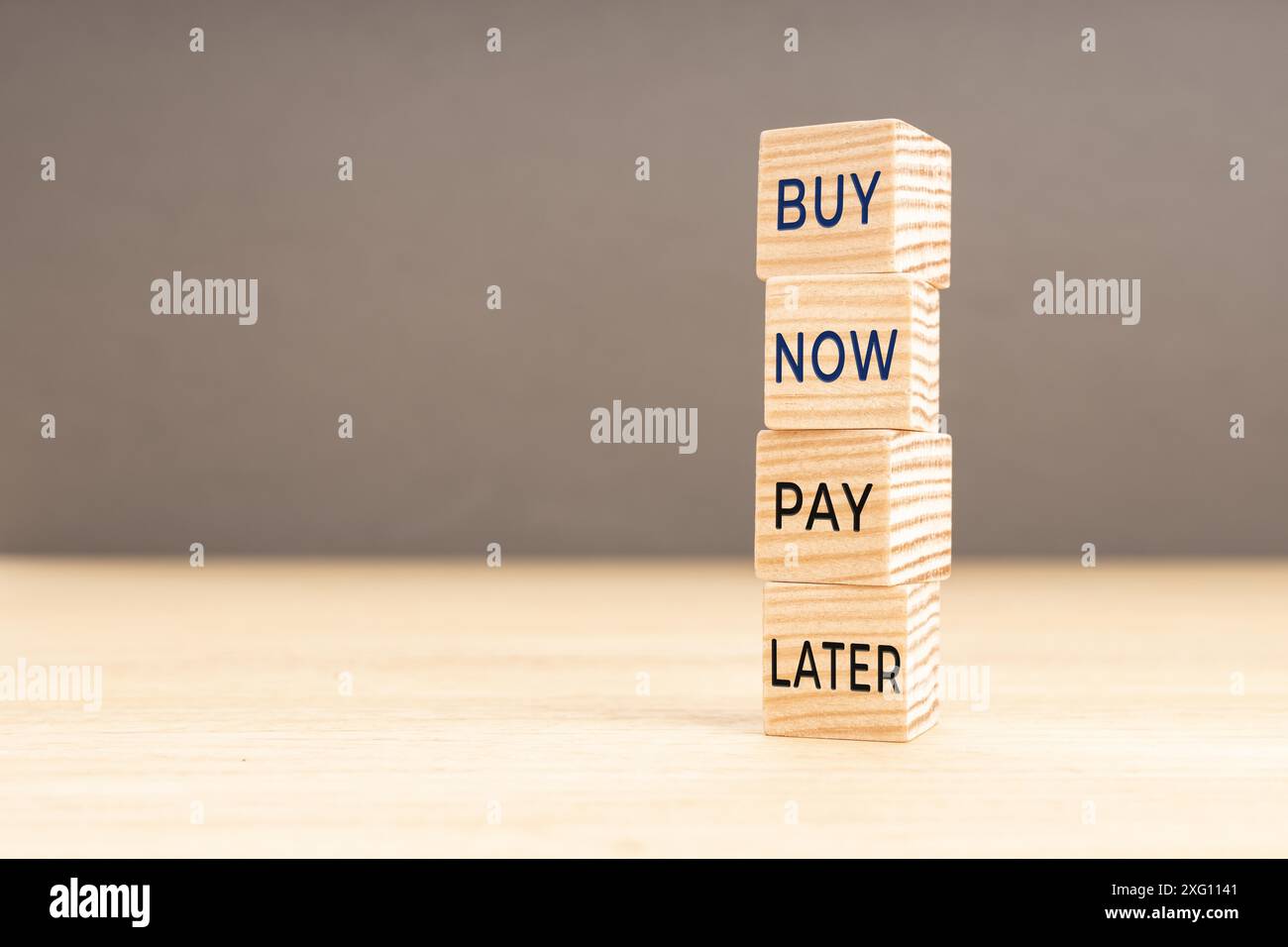 Buy Now Pay Later words on stacked wooden blocks. Copy space Stock ...