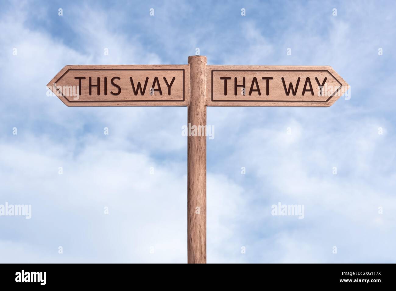 This way or That Way concept. Words in opposite directions on signpost ...