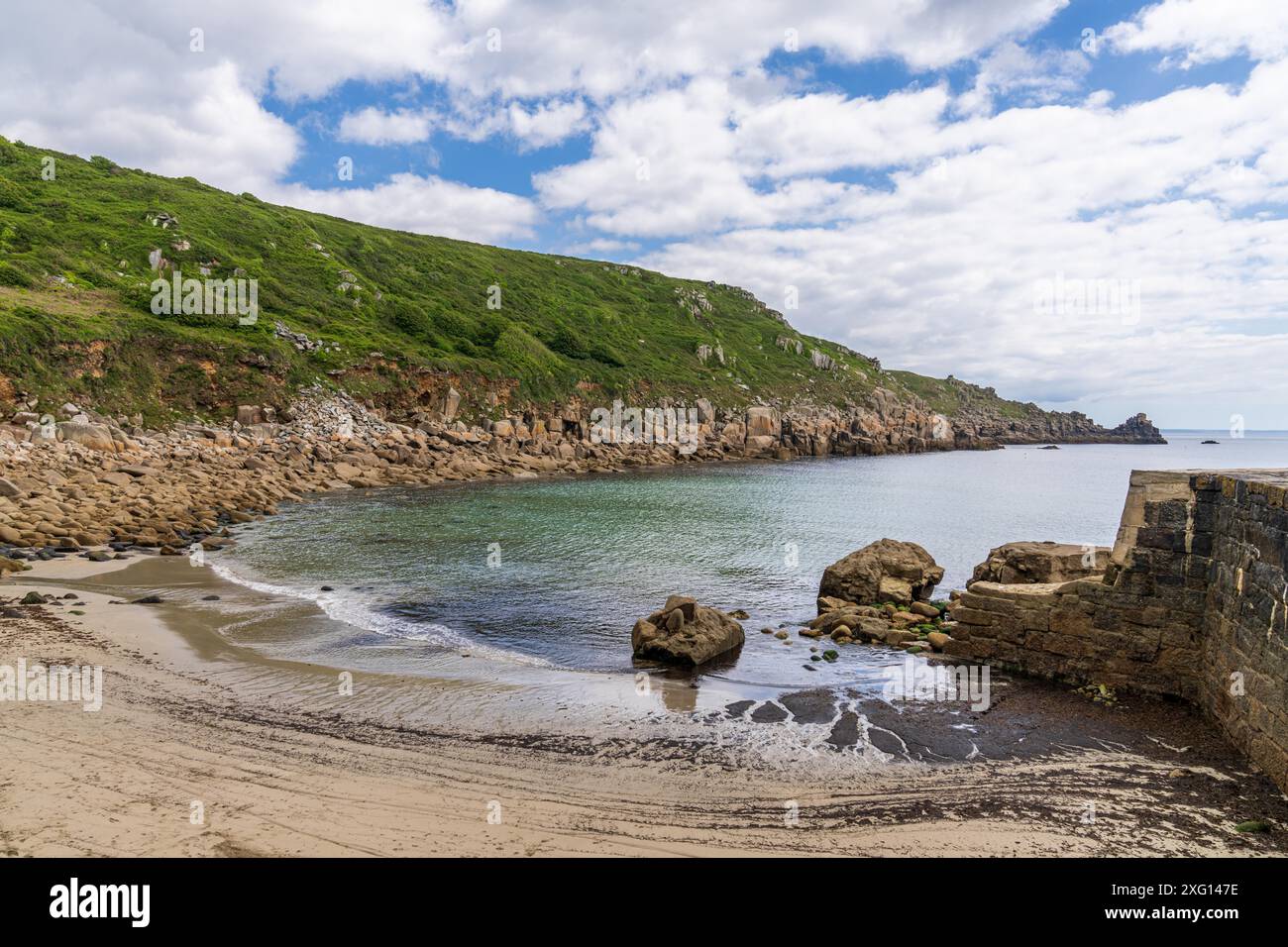 Celtic Sea Coast And Cliffs At Lamorna Cove Beach Cornwall England