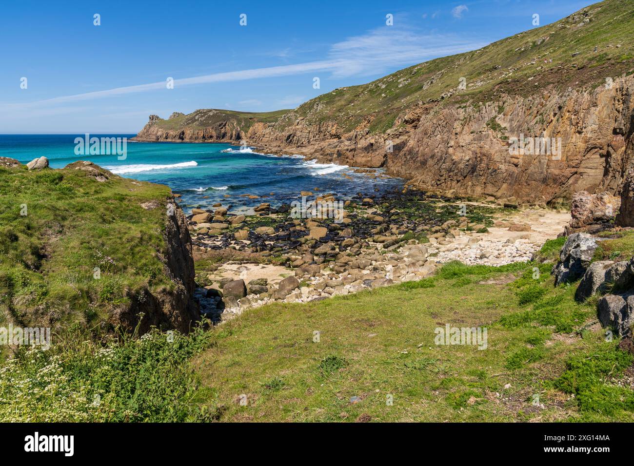 Celtic Sea Coast and cliffs in Nanjizal Beach, Cornwall, England, UK ...