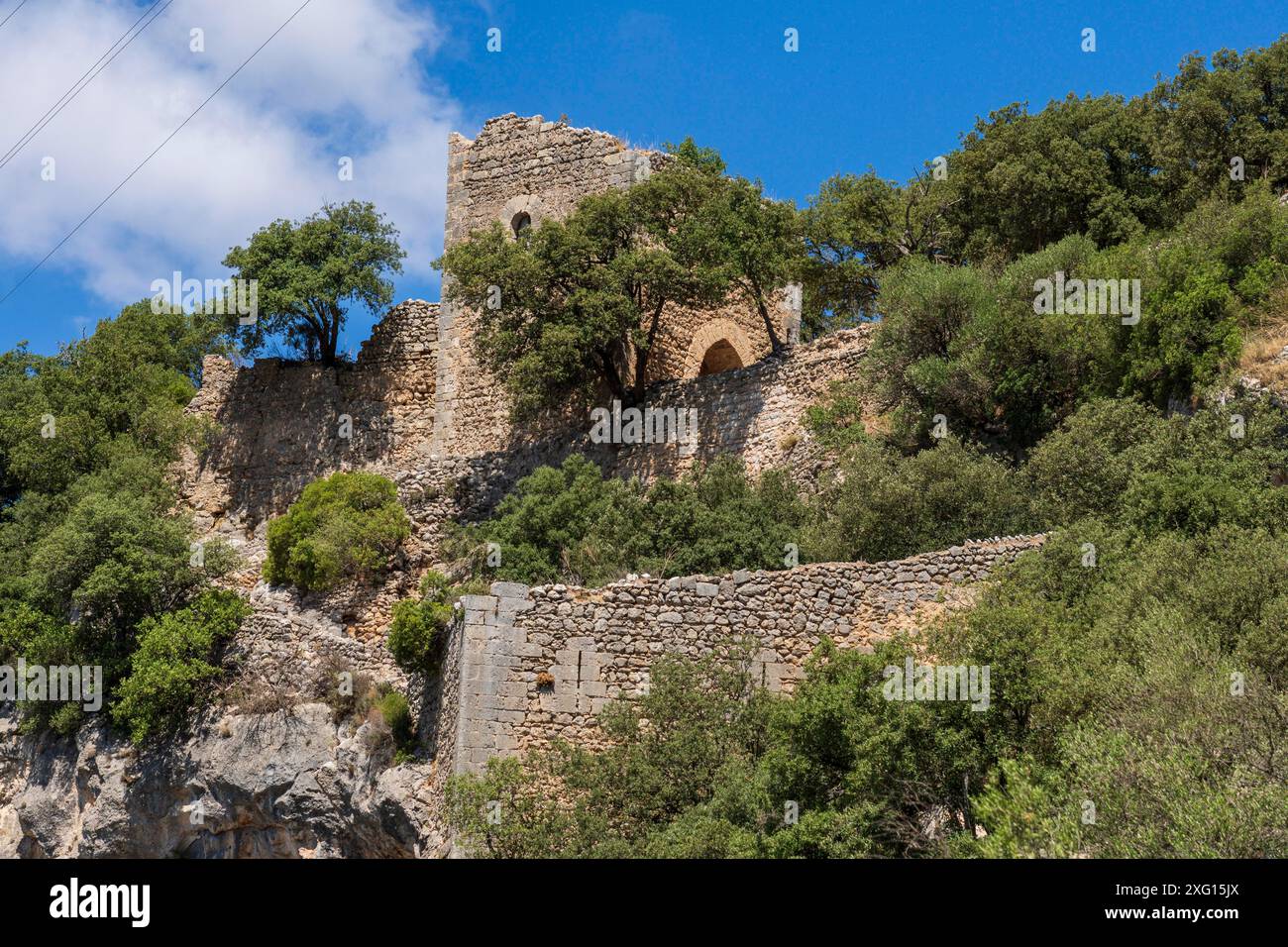 Alaro Castle, stairs to the main gate of the wall, Majorca, Balearic ...