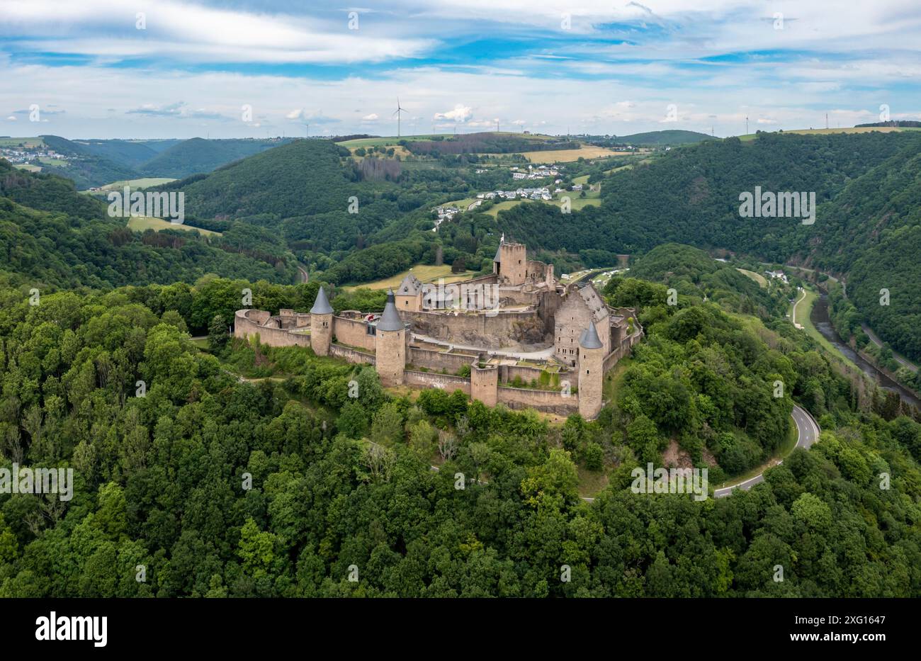 Bourscheid, Luxembourg, 3 June, 2022: drone view of the historic 11th ...