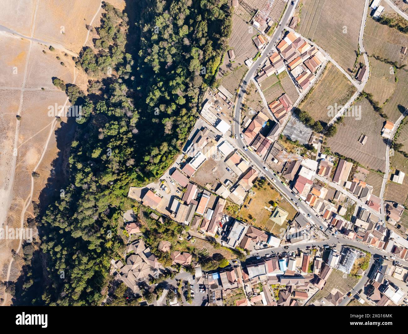 Top view Village and Cliff at Bromo Volcano in Tengger Semeru national ...