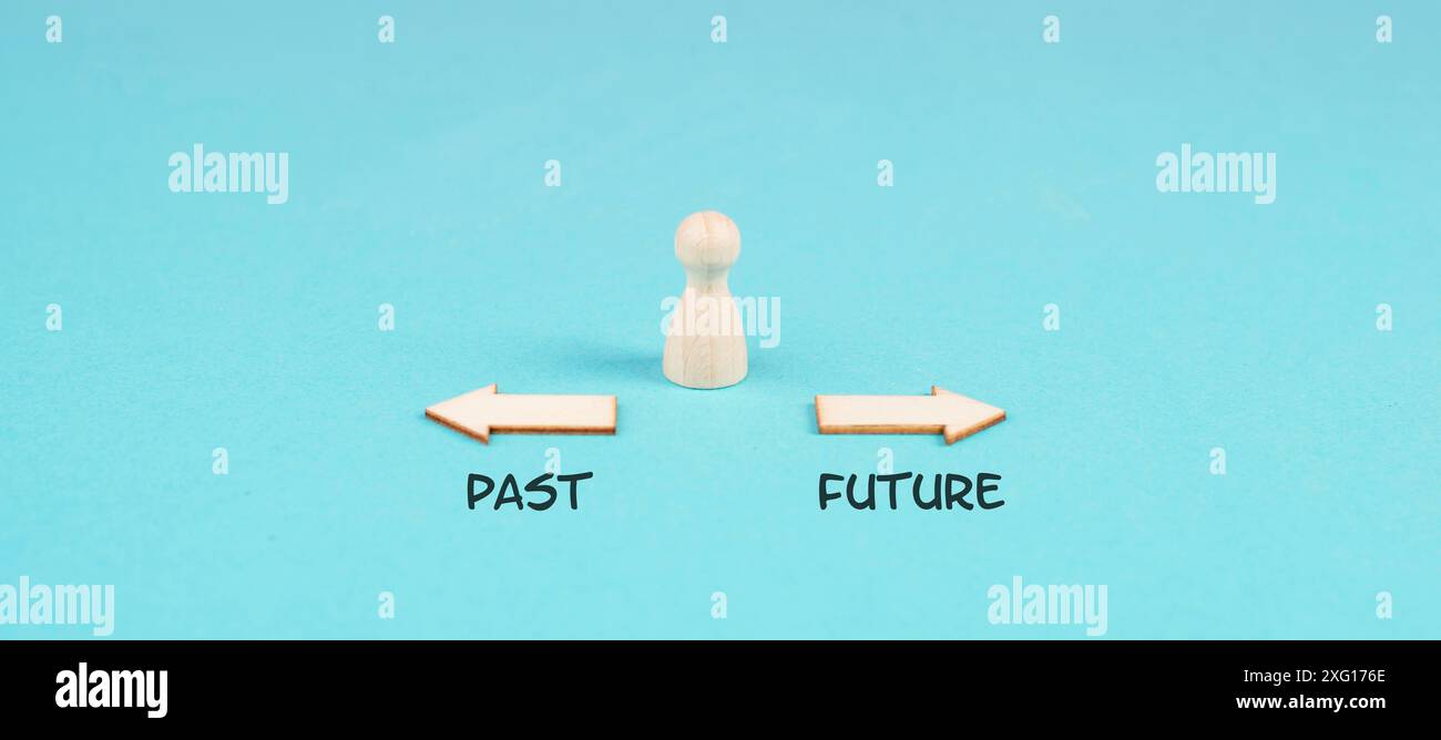 Arrows show to different directions, past and future, progress and ...