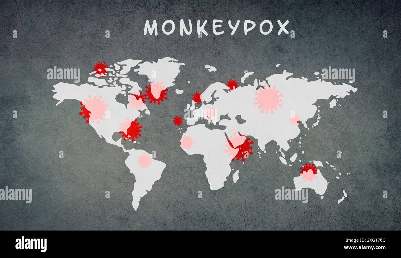 World map, monkeypox is standing on the textured background, outbreak ...