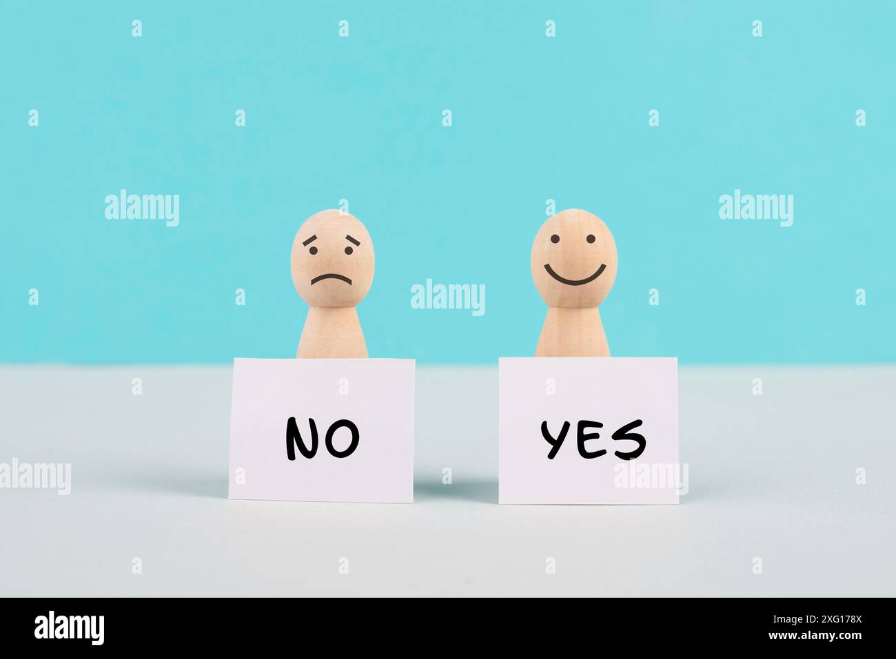 Men holding signs with the words yes and no, communication between ...