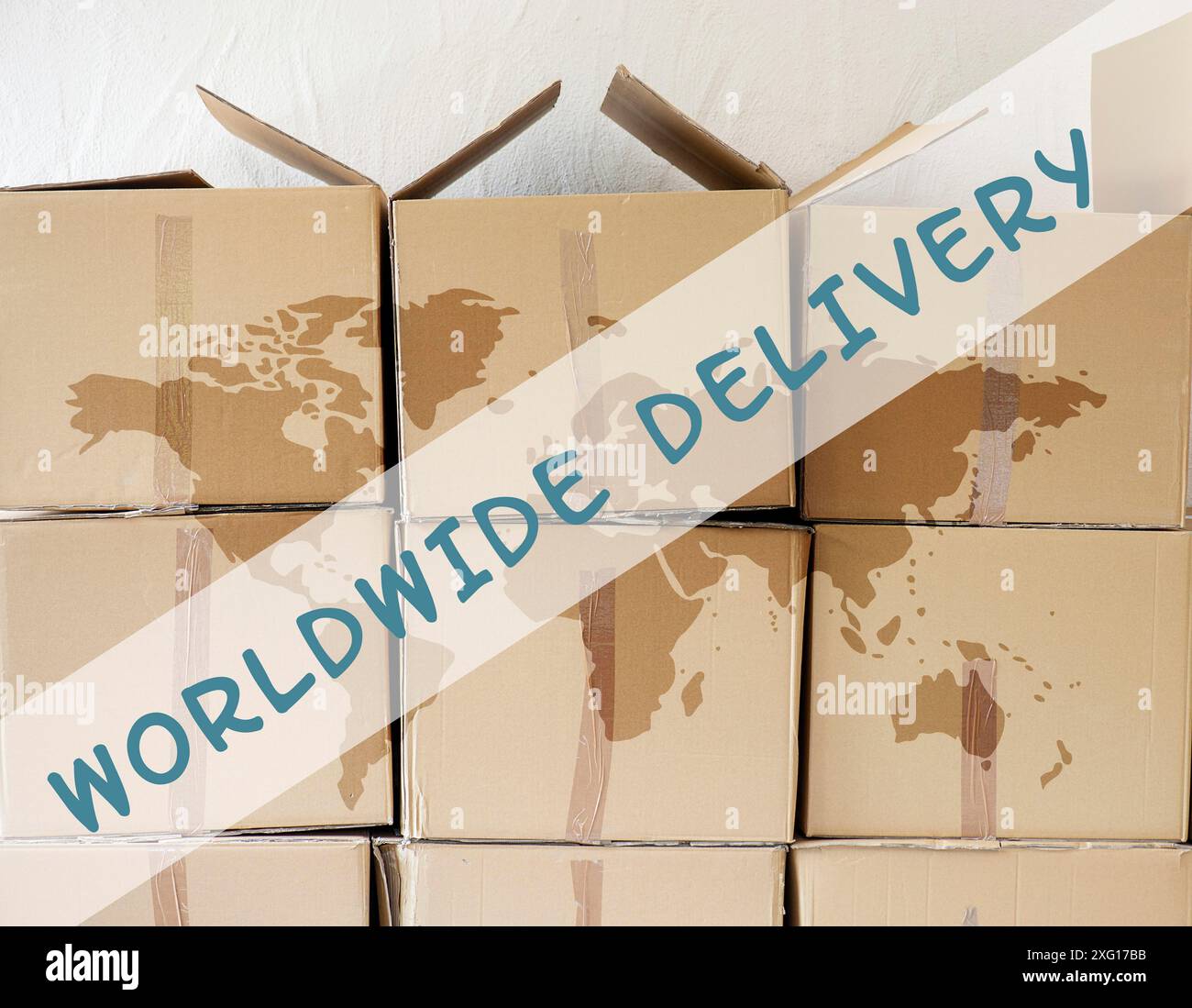 Many parcels standing in a warehouse, online shopping with worldwide ...
