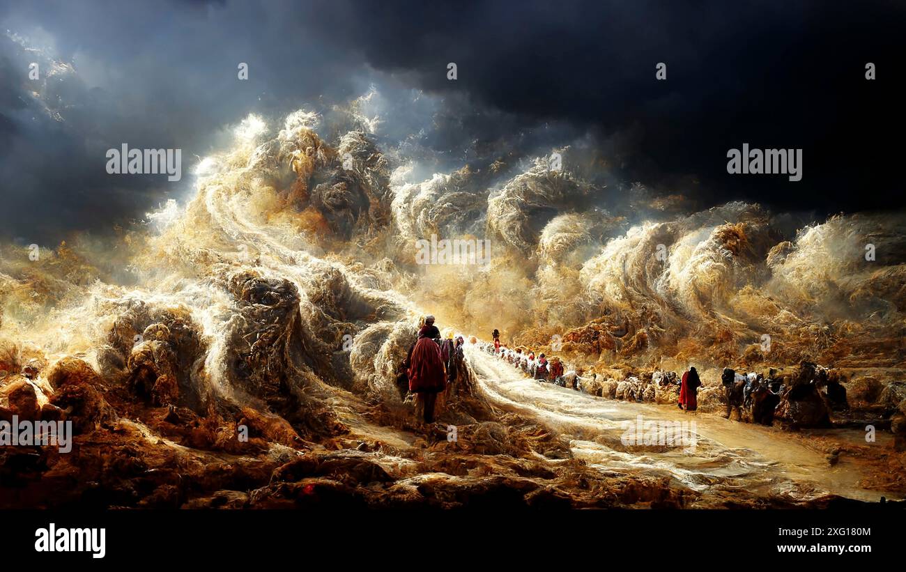 Illustration of the Exodus of the bible, Moses crossing the Red Sea ...