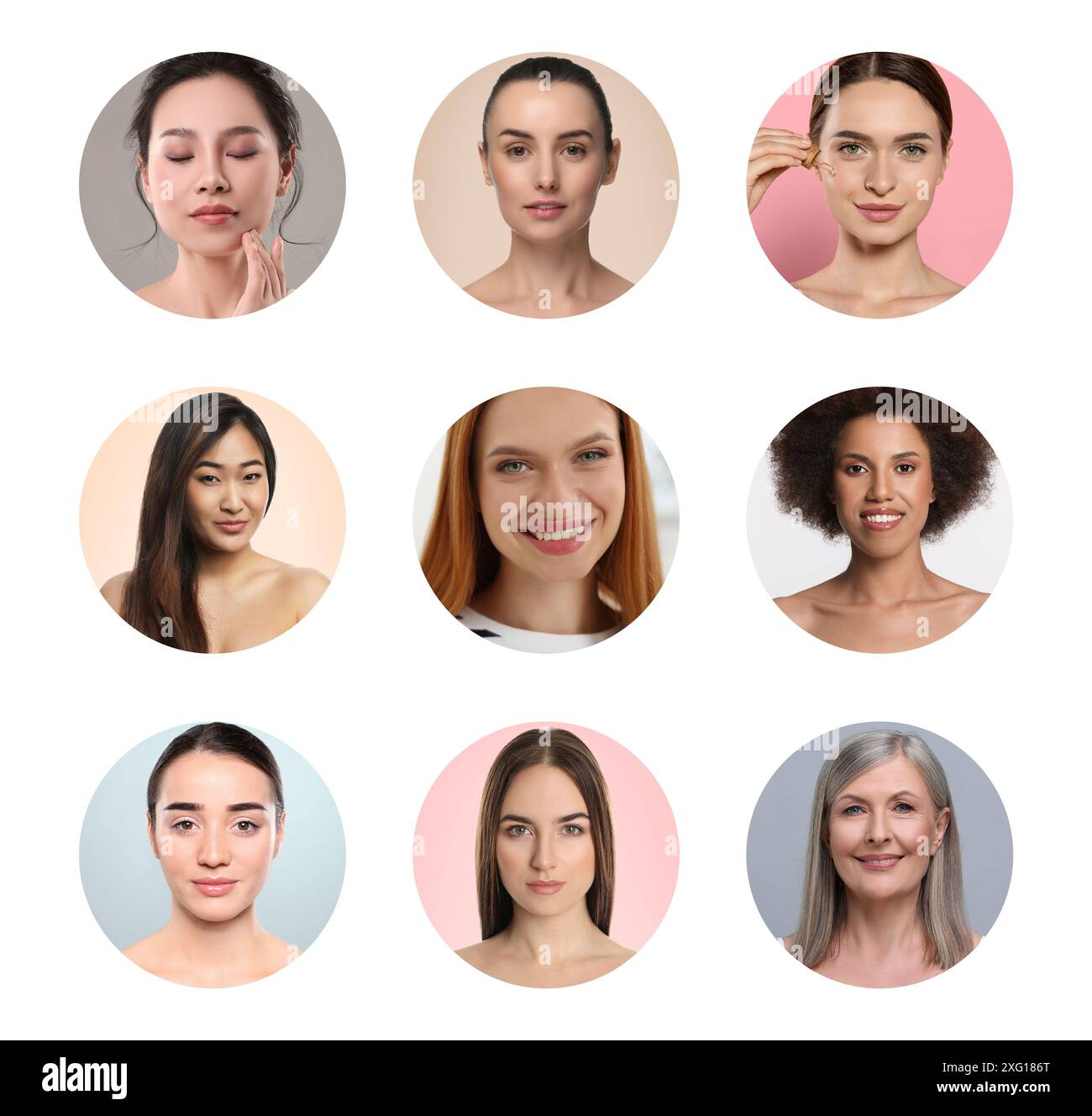 Many beautiful women of different races and ages. Collage of portraits ...